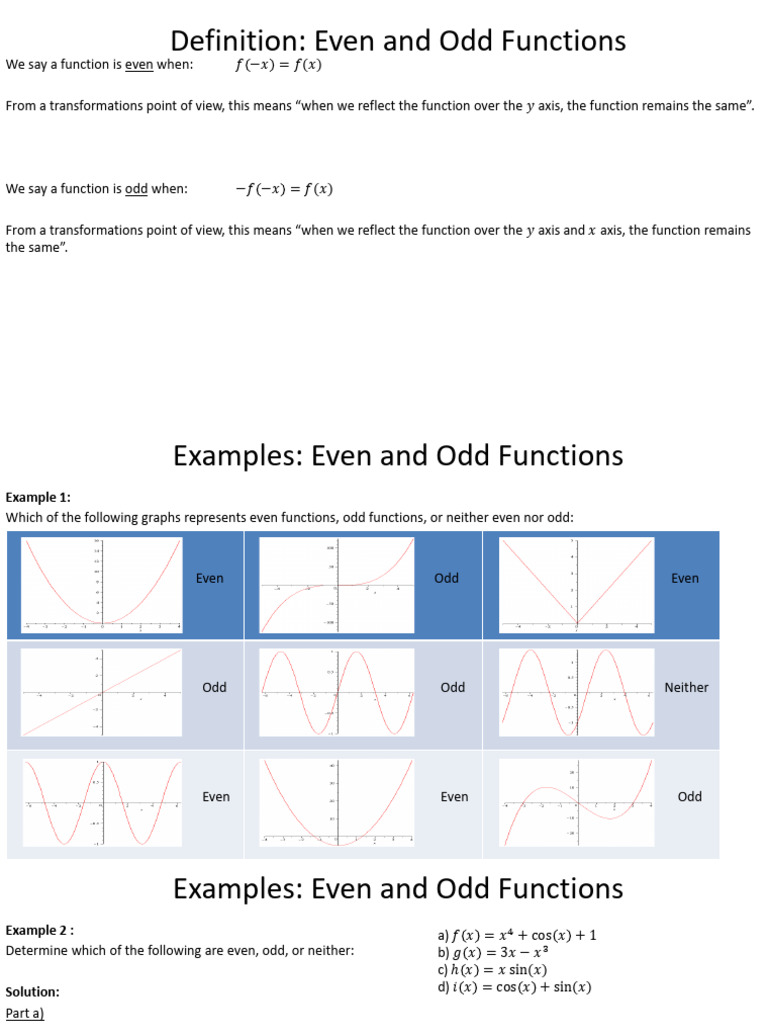 Lesson 17 - Even and Odd Functions | PDF Lesson 17 - Even and Odd Functions | PDF