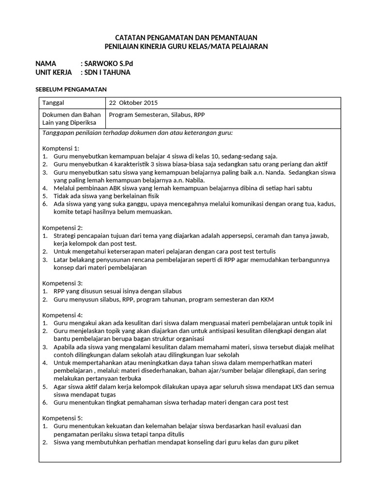 PKG Catatan Pengamatan | PDF