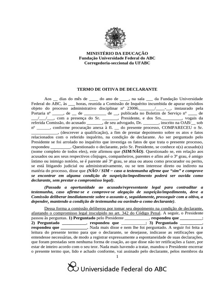 14 B Modelo de Termo de Oitiva de Declarante | PDF