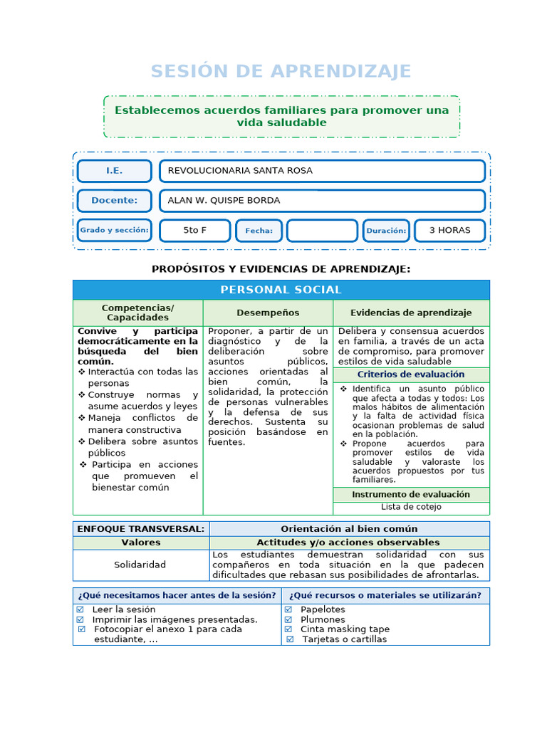 Sesiones de Aprendizaje - Semana 4 - UD II - Editora Quipus Perú | PDF