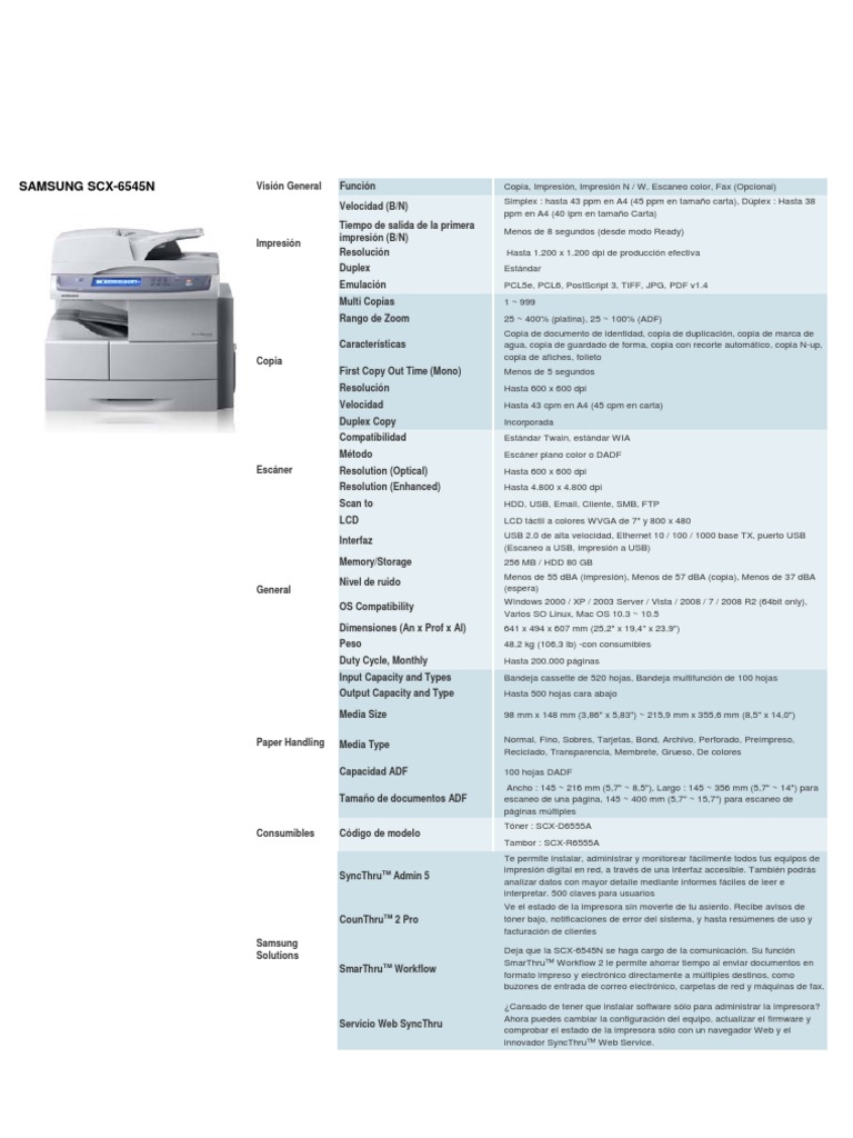 Samsung SCX 6545N | PDF | Impresora (Computación) | Escáner de imagen