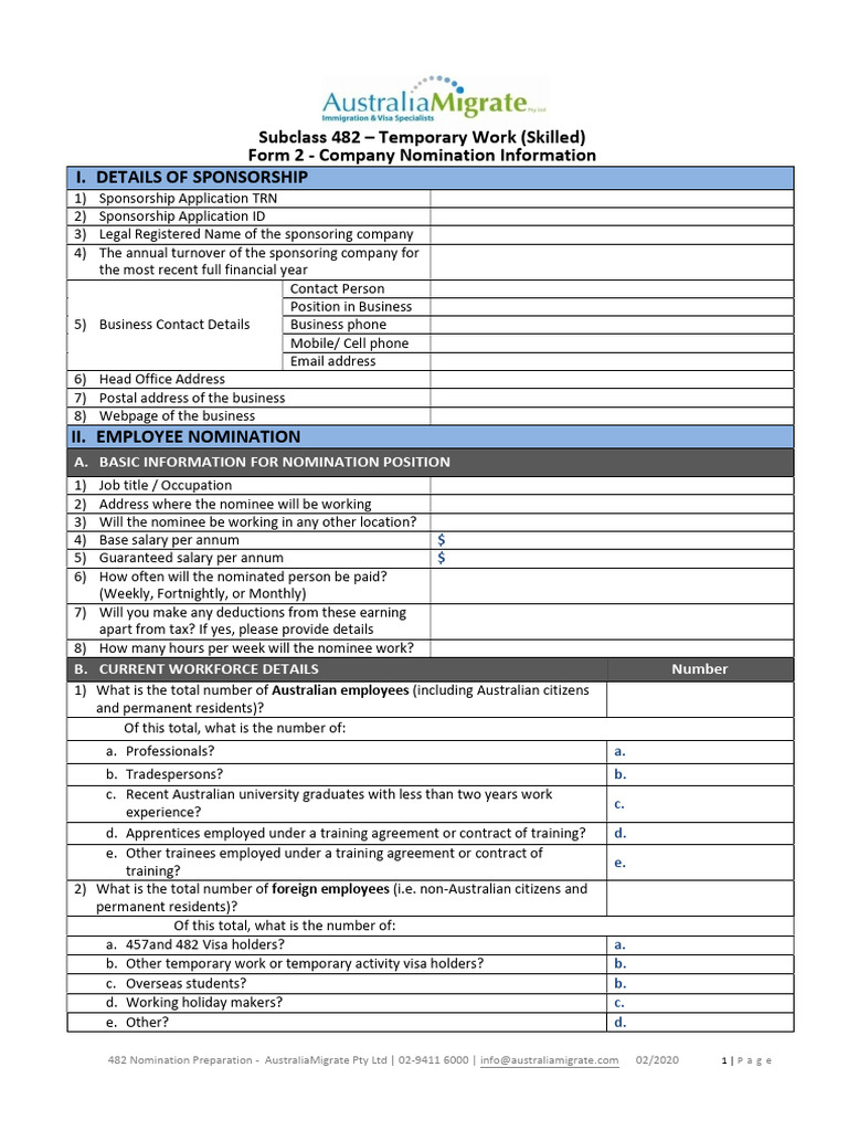 Form 2 - 482 Nomination Requirements For Company - May 2022 | PDF