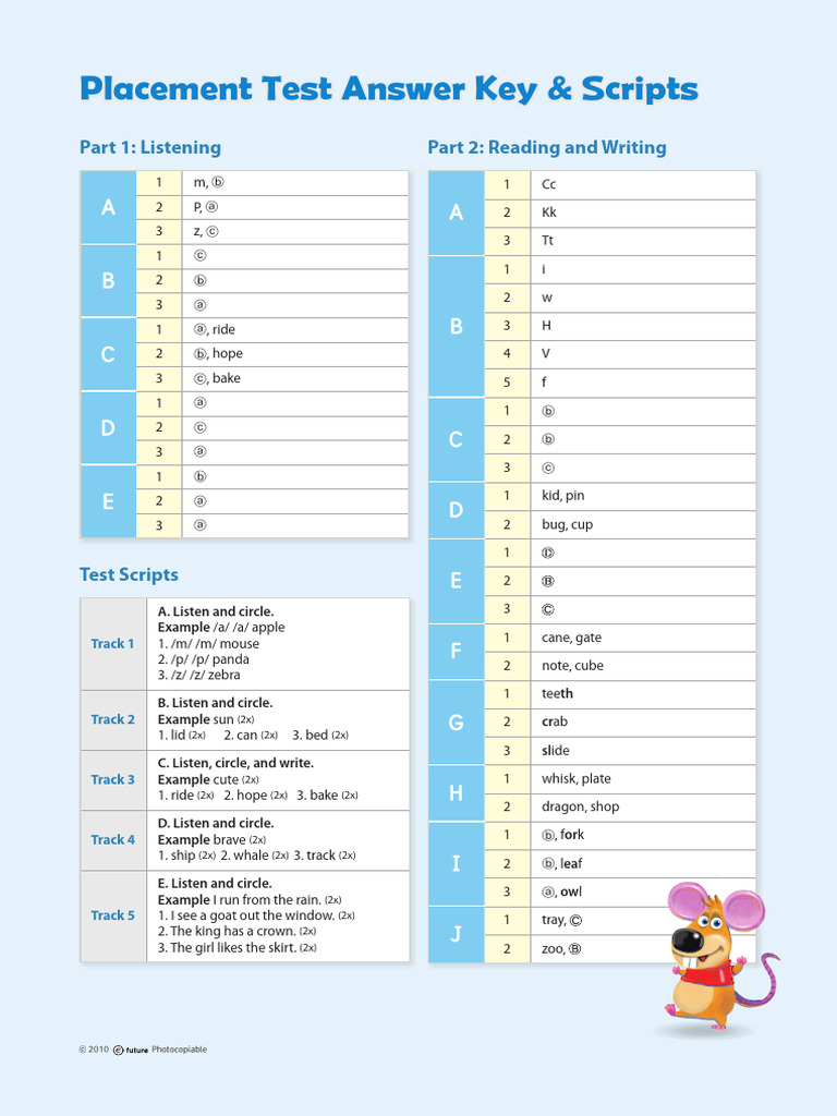 02 - Placement Test Answer Key & Scripts | PDF
