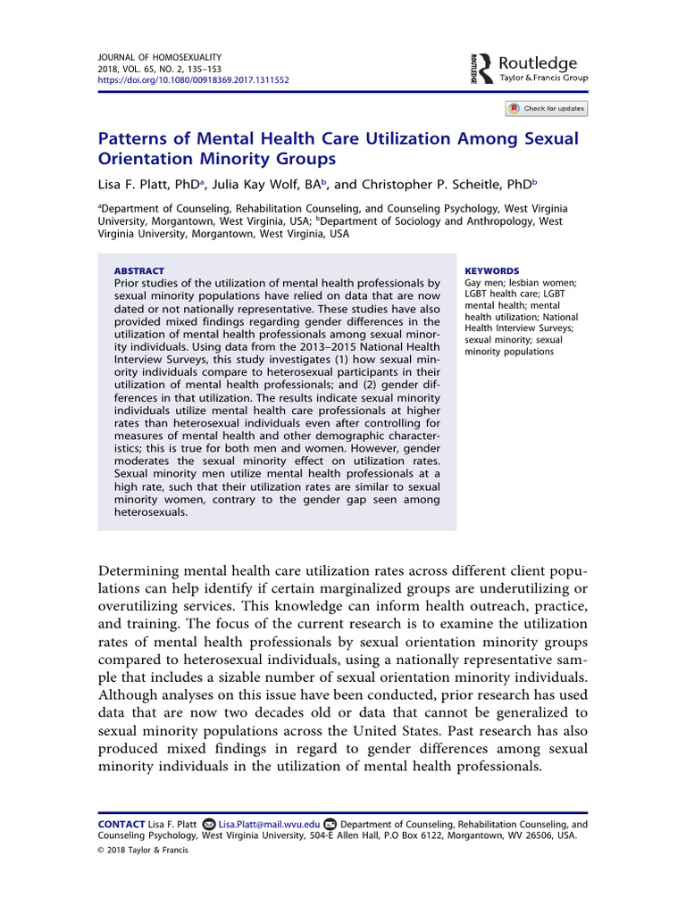 Patterns of Mental Health Care Utilization Among SexualOrientation Minority Groups - Platt, Wolf ...