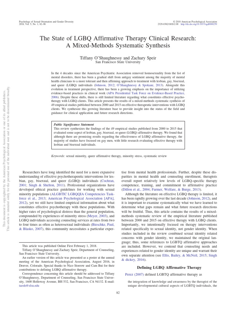 The State of LGBQ Affirmative Therapy Clinical Research: A Mixed ...