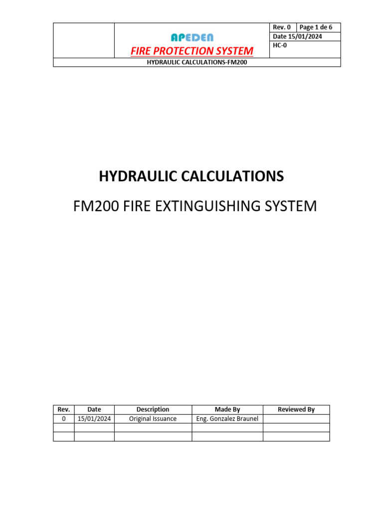 Hydraulic Calculations: Fm200 Fire Extinguishing System | PDF