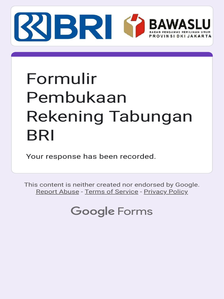Formulir Pembukaan Rekening Tabungan BRI | PDF