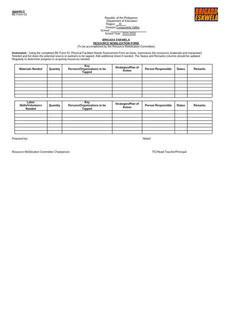Appendix D-BE Form 03 | PDF