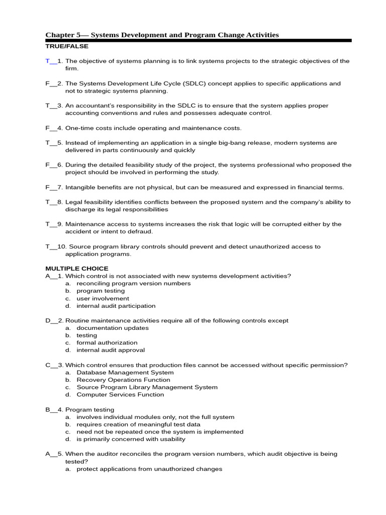IT Audit CH 05 Quiz W Ans Key | PDF