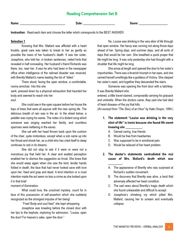 Reading Comprehension SET B | PDF