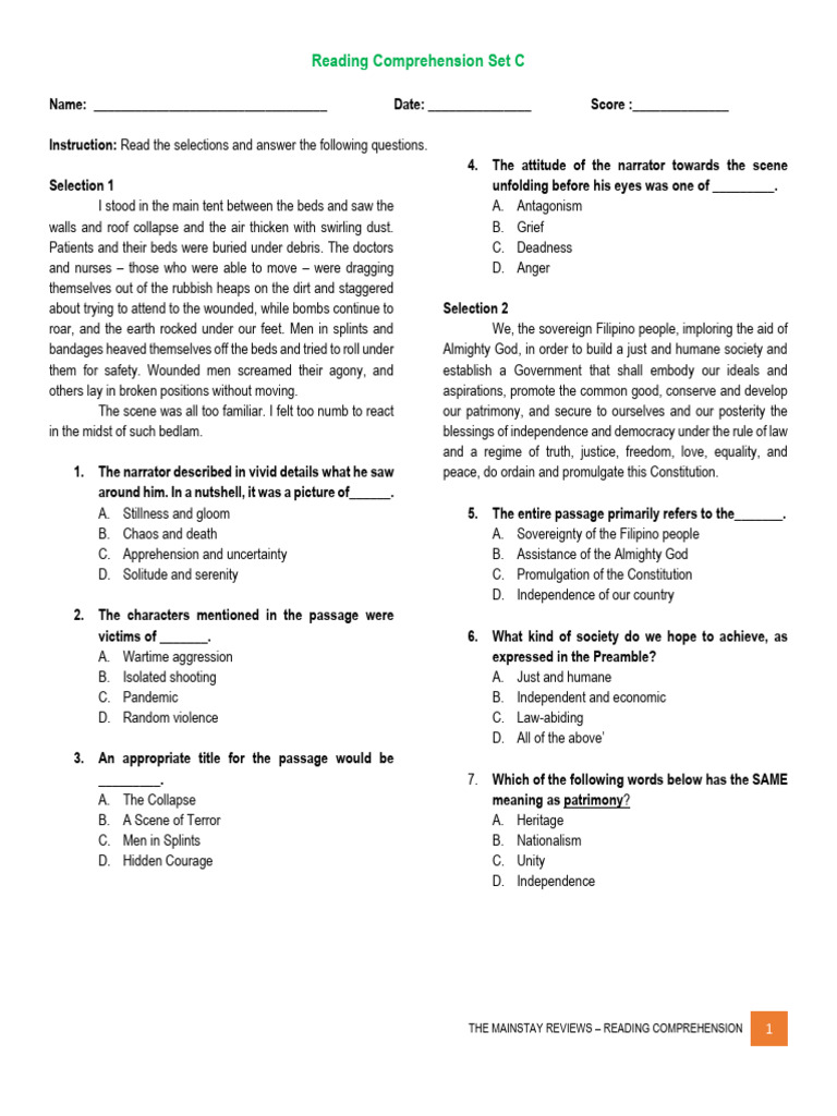 Reading Comprehension SET C | PDF