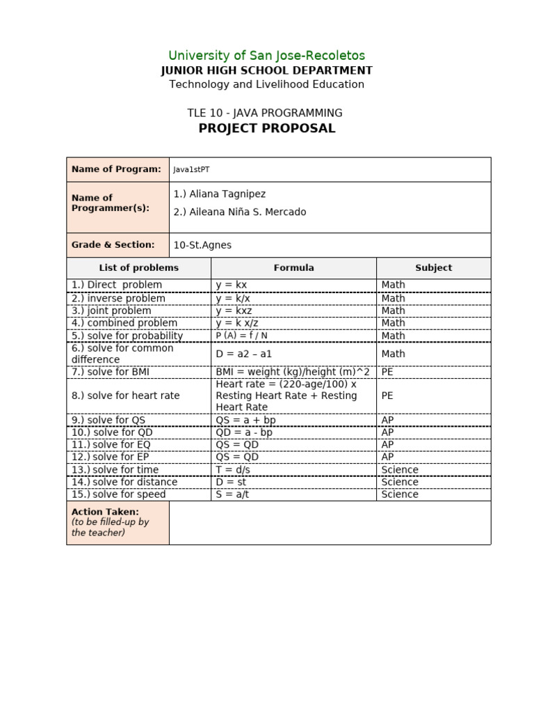 TLE 10 - Project Proposal 2022-2023 | PDF