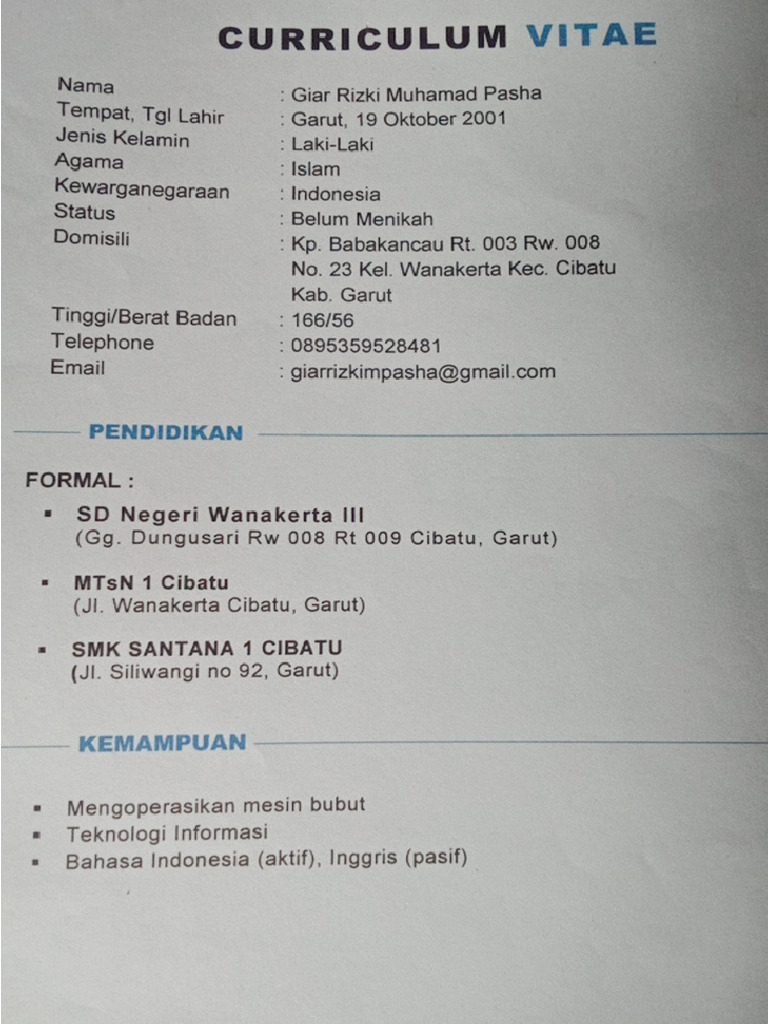 CV Portofolio Giar Rizki Muhamd Pasha (Sfile | PDF