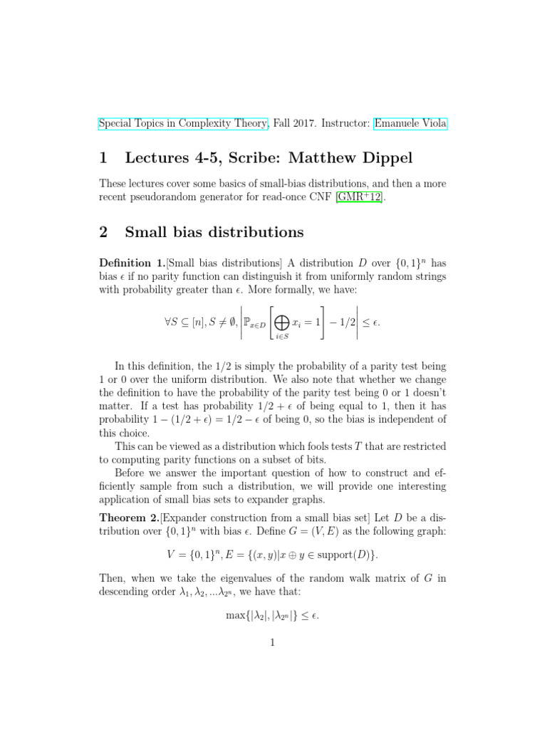 1 Lectures 4-5, Scribe: Matthew Dippel: Definition 1 | PDF