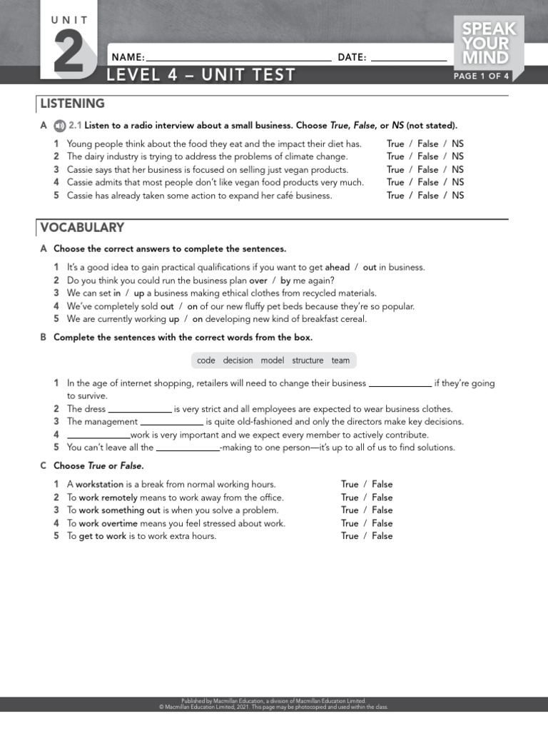 Upper-Interm 1 Unit 2 | PDF