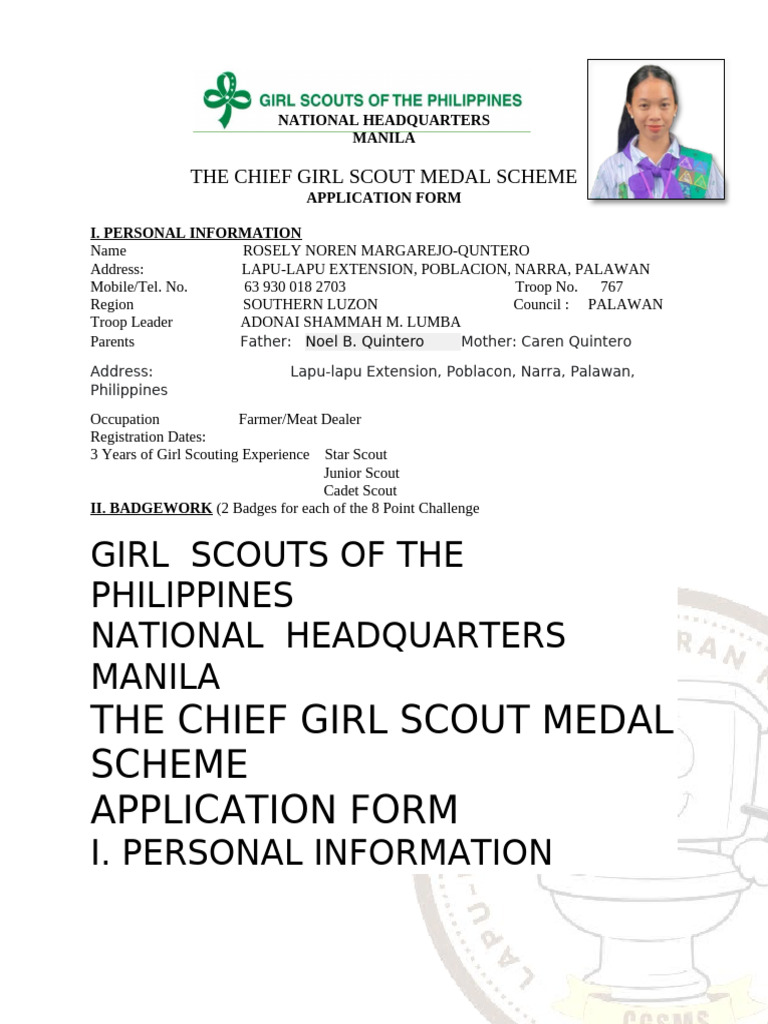 1form Chief Girl Scout Medal Scheme 2024 Narra Integrtaed School Narra ...