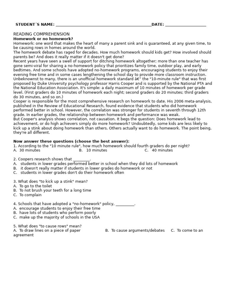 Reading Comprehension Quiz | PDF