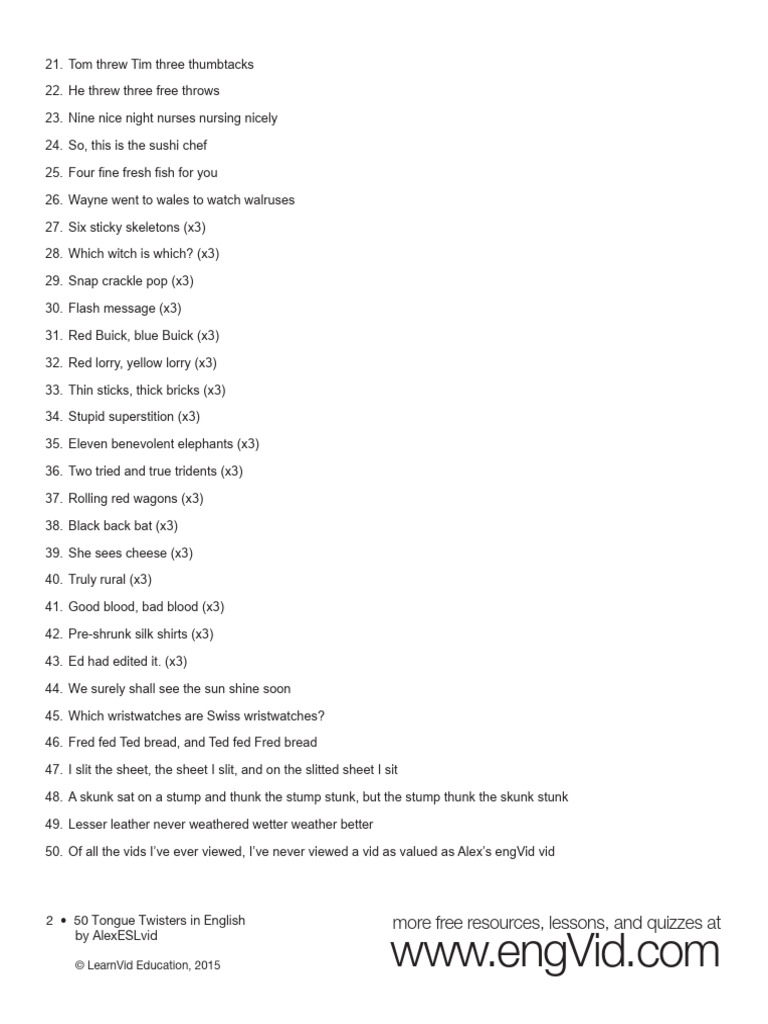 50-Tongue-Twisters-in-English | PDF