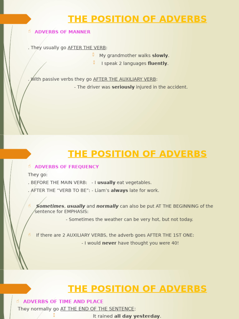 The Position of Adverbs | PDF