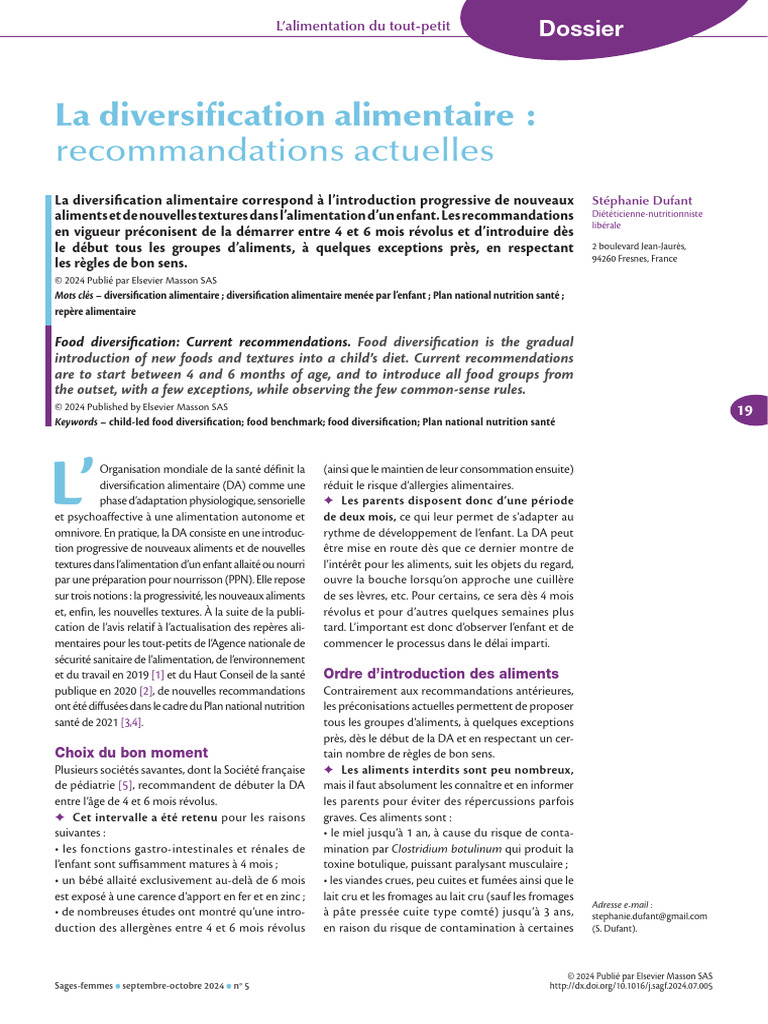 La Diversification Alimentaire Recommandations Actuelles | PDF