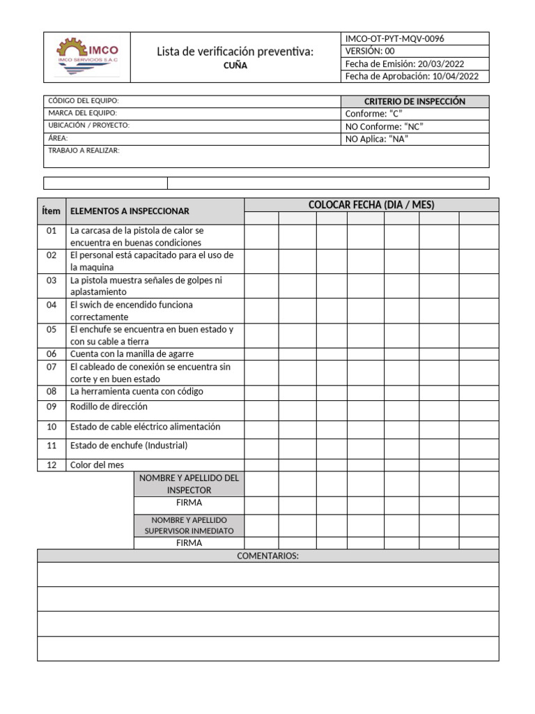 Imco-For-Pyt-Mqv-0001-098 Cuña | PDF