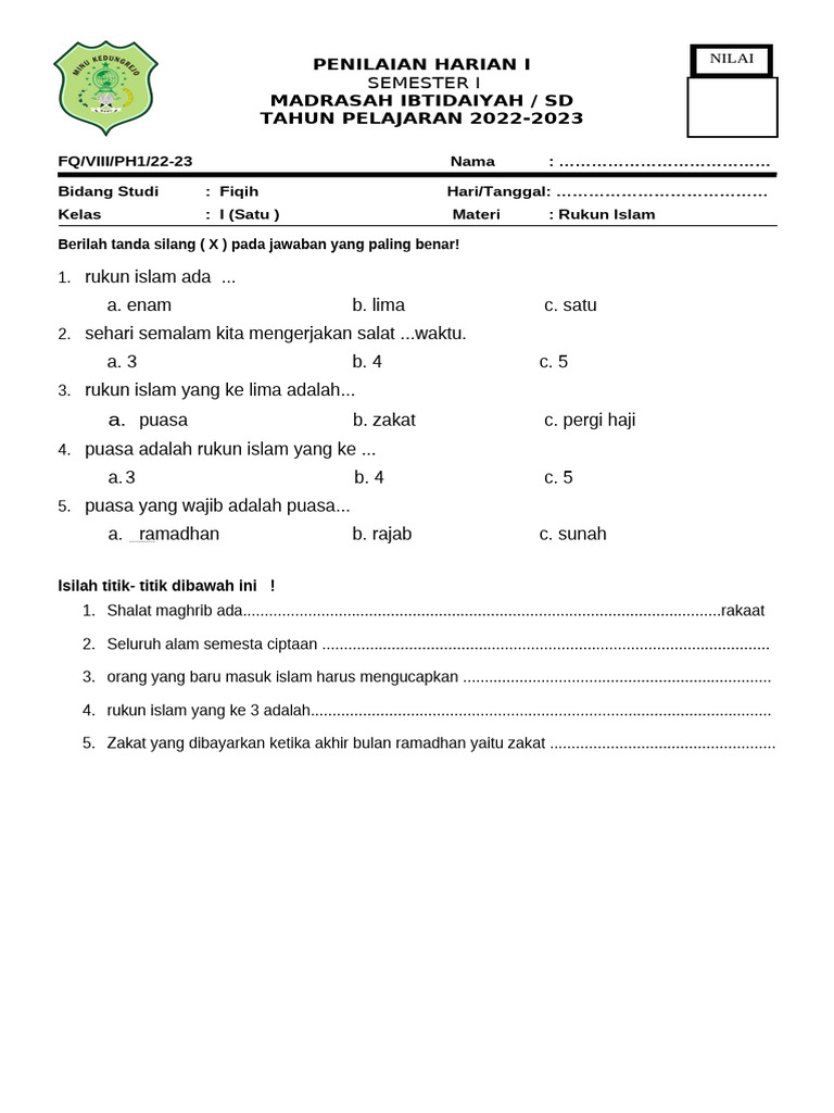 PH Kelas 1 Ak bRU | PDF