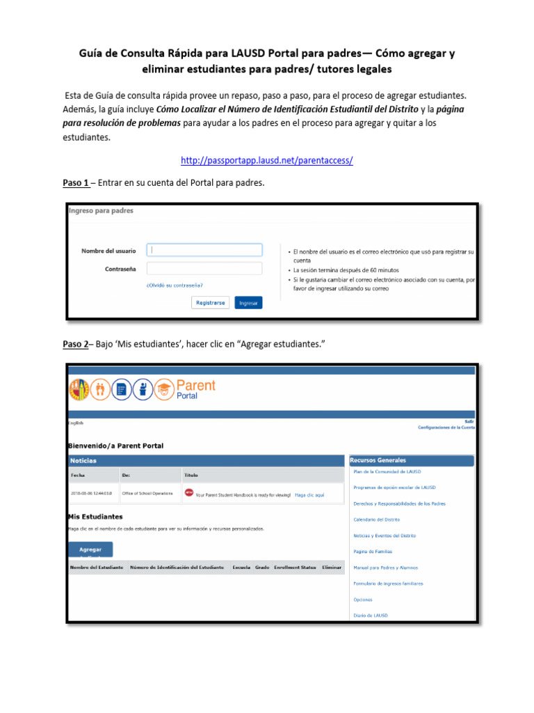 ParentPortal Linking Removing Students Spanish | PDF