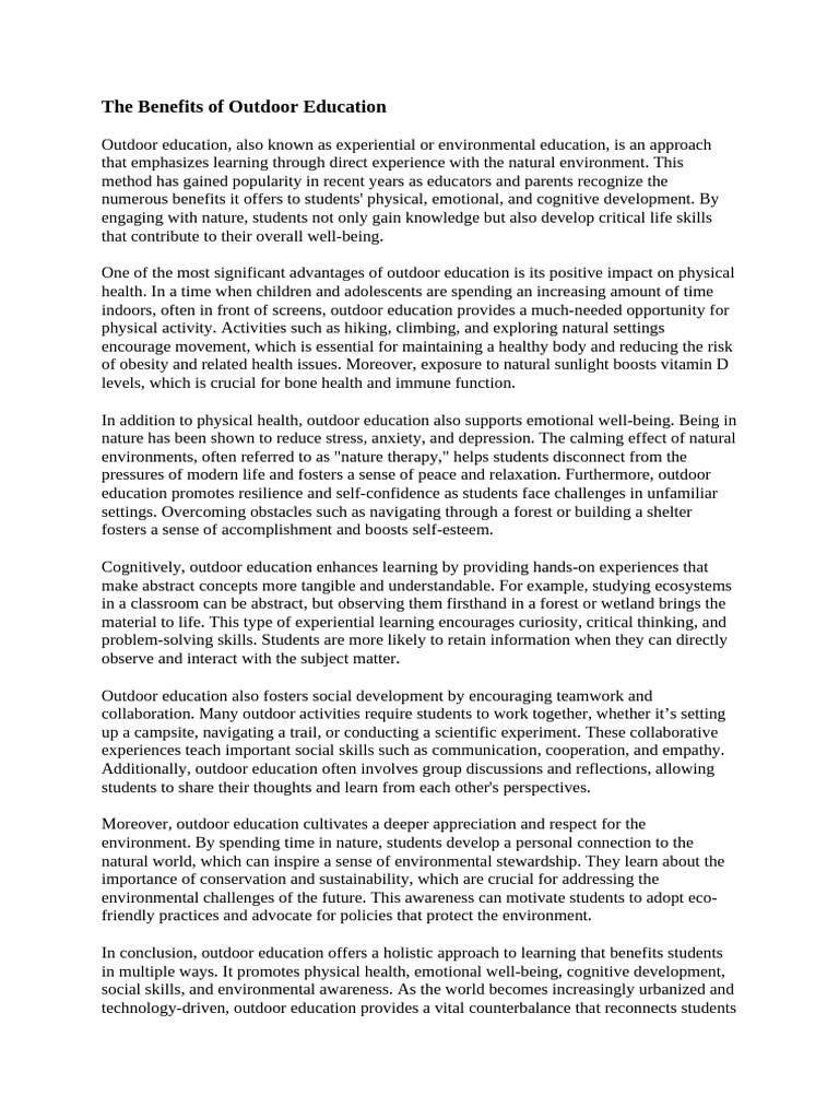 The Benefits of Outdoor Education | PDF