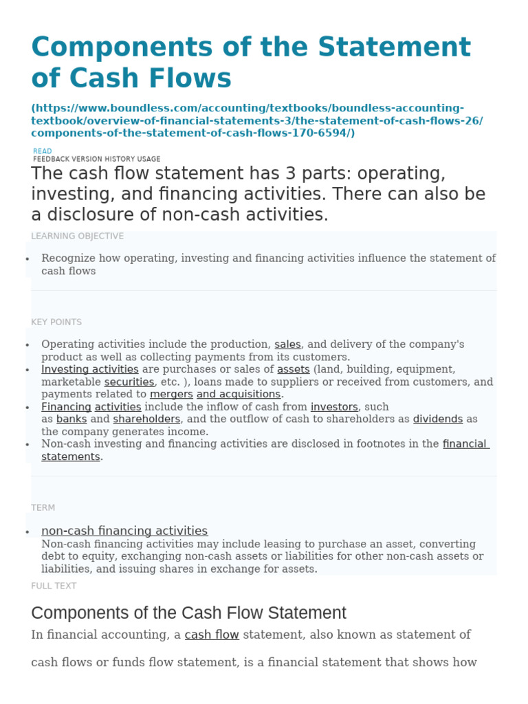 Components of the Statement of Cash Flows | PDF