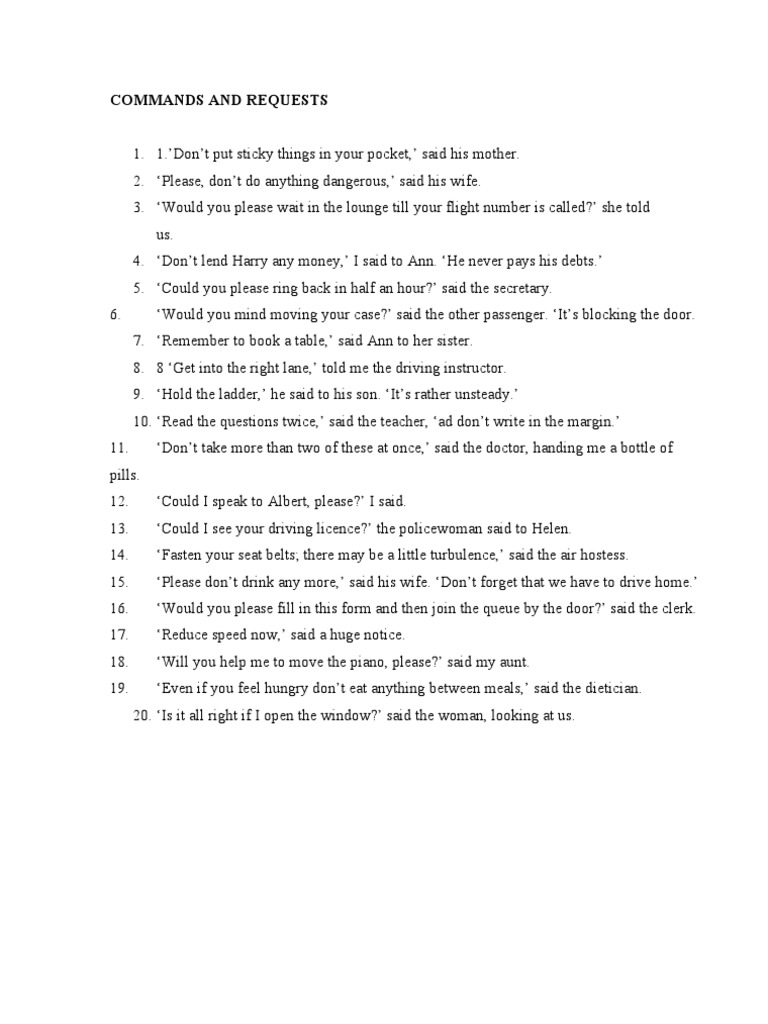 Commands and Requests Worksheet | PDF