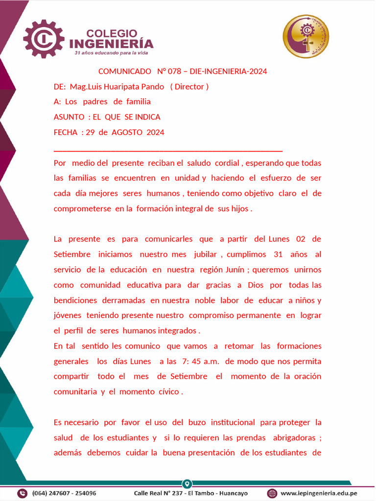 Tipo de Comunicado Escolar | PDF