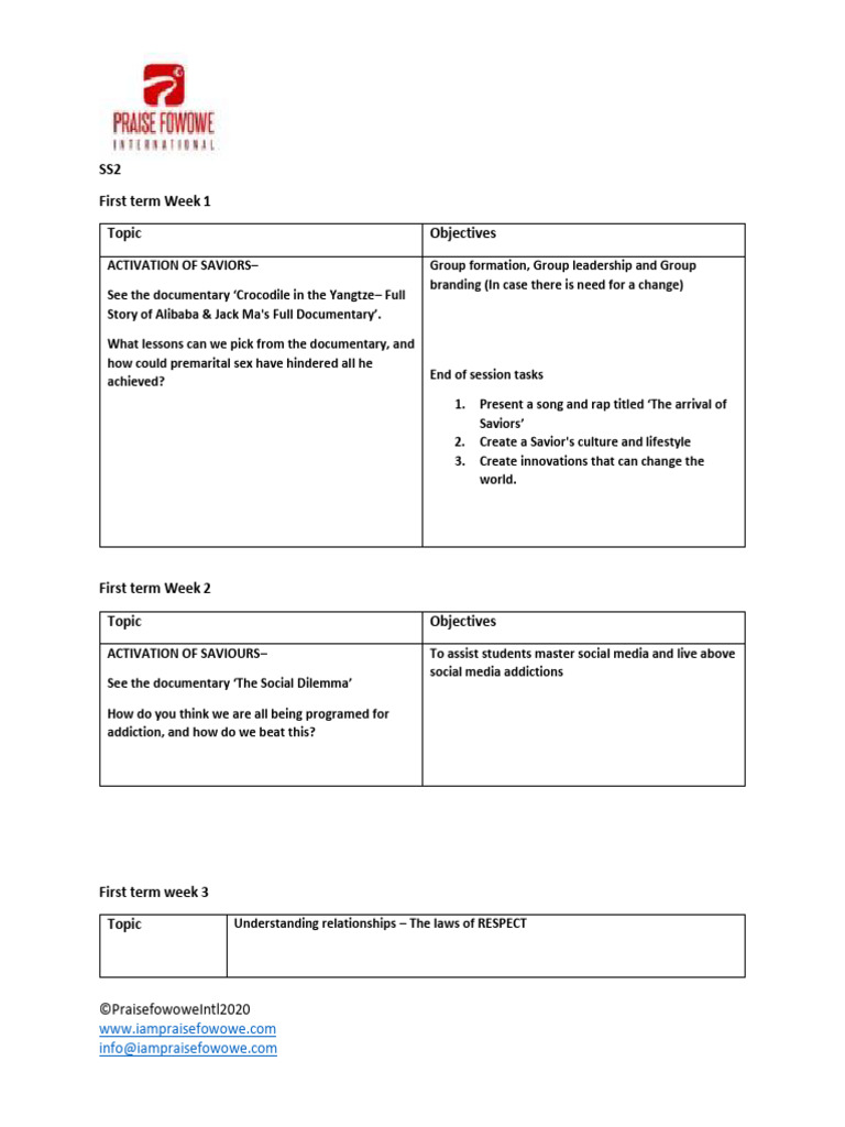 Ready For Life SS2 Curriculum Final | PDF