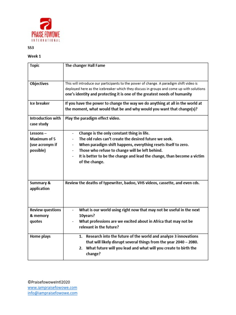 Ready For Life SS3 Curriculum Final | PDF