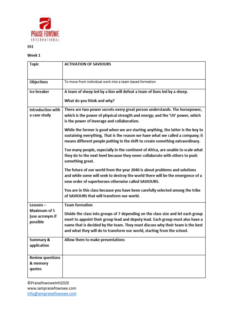 Ready For Life SS1 Curriculum Final | PDF