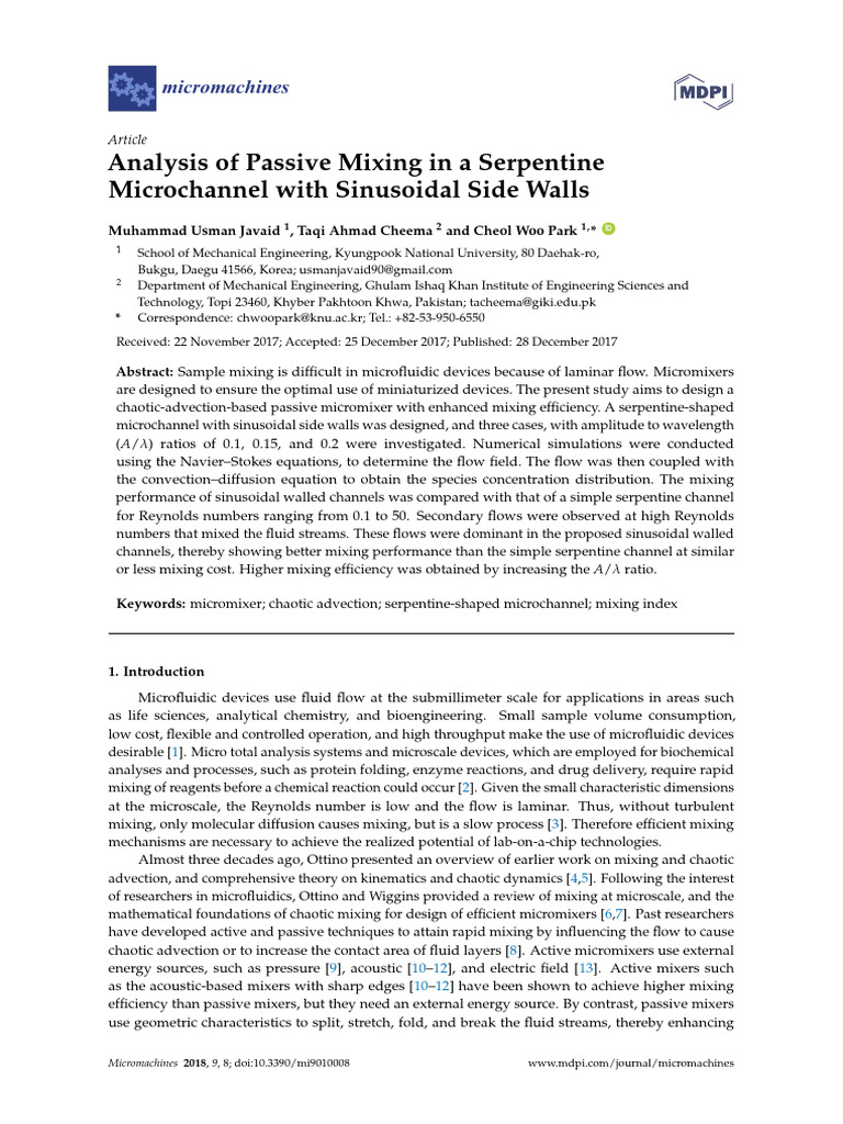 Analysis of Passive Mixing in a Serpentine Microch | PDF