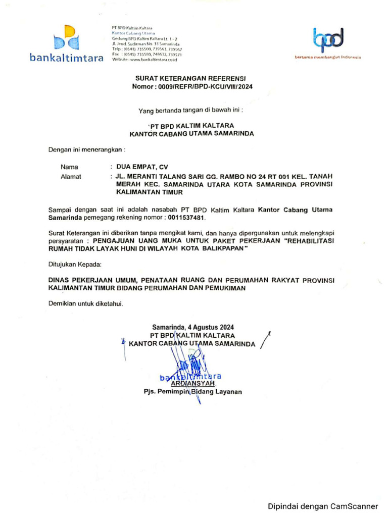 Referensi Bank. CV DUA EMPAT (1) Page-0001 | PDF