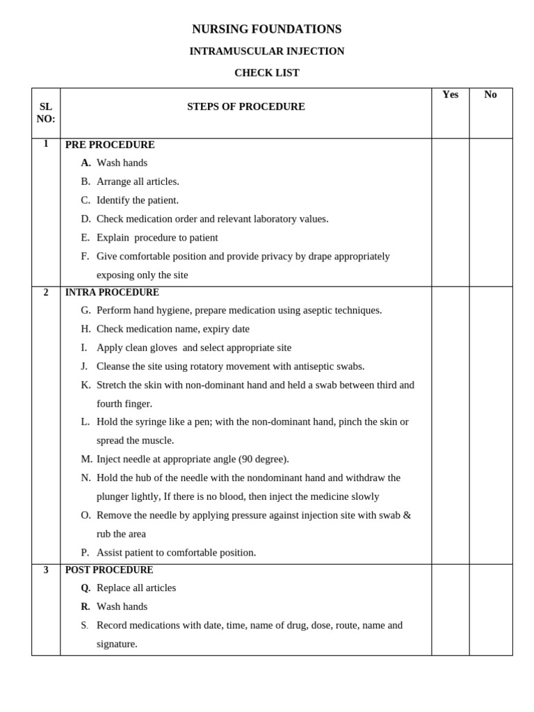 Checklist-Intramuscular Injection | PDF