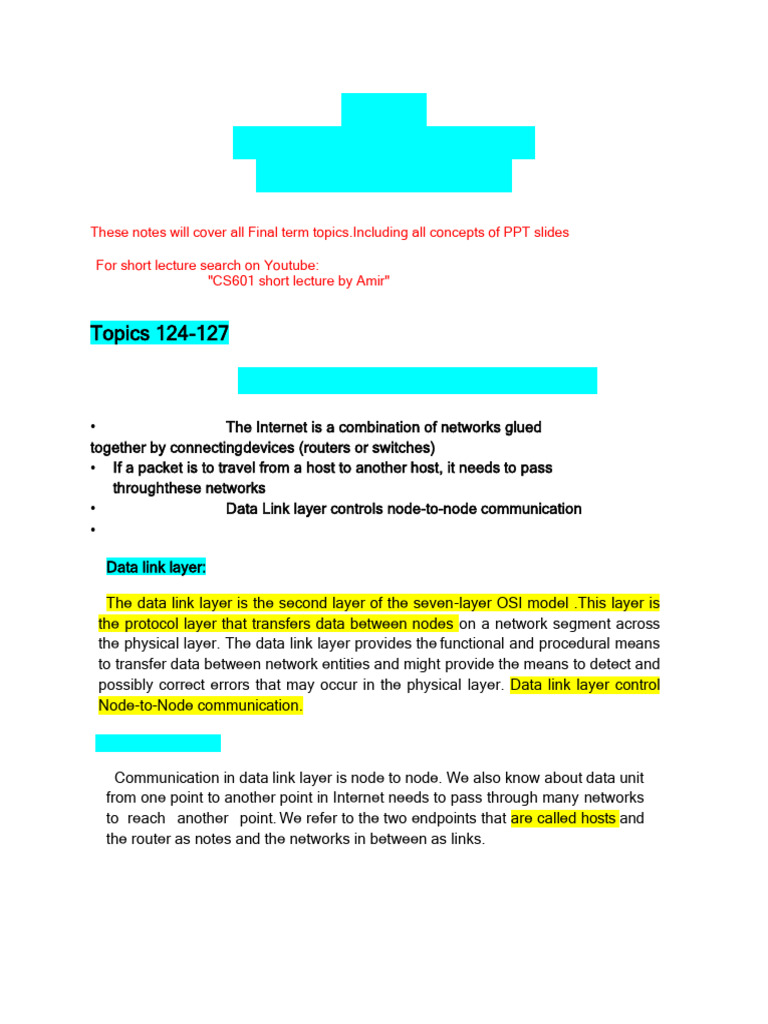 CS601 Data Link Layer Overview | PDF | Channel Access Method | Teaching ...