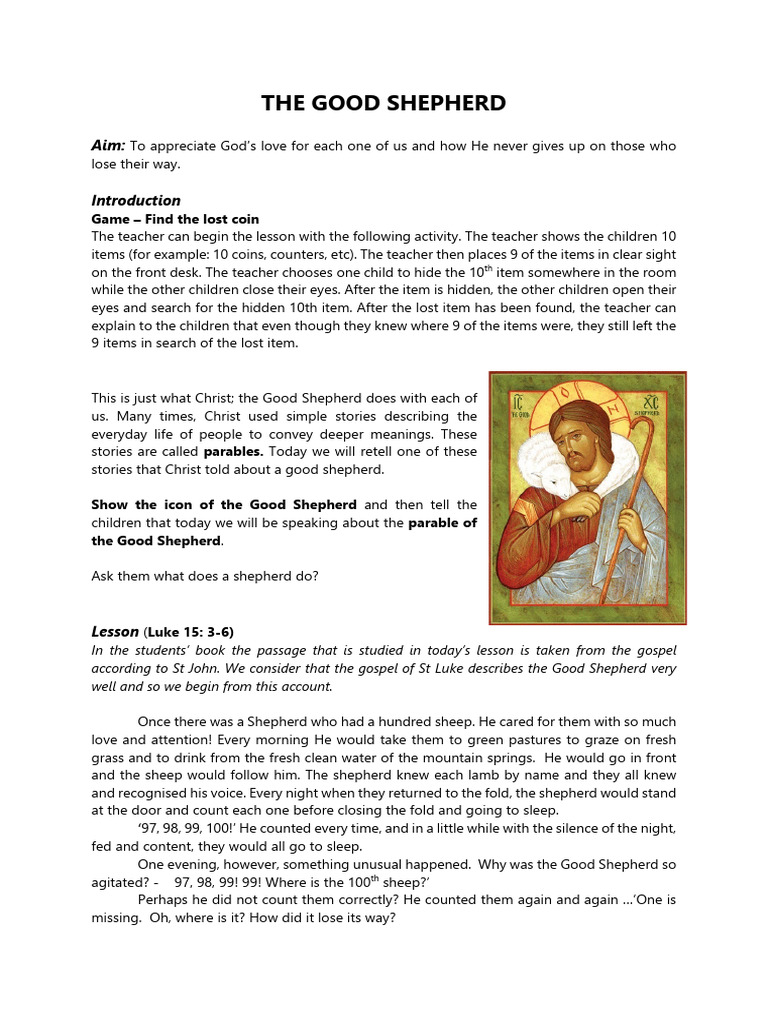 Primary Scripture The Parable of The Good Shepherd | PDF | Jesus ...