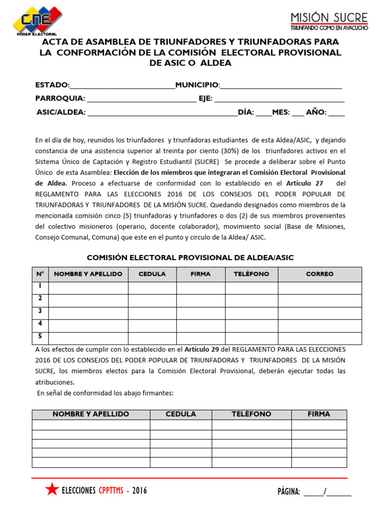 Formato Acta001 Conformacion Comision Electoral Provisional Aldea o ... Formato Acta001 Conformacion Comision Electoral Provisional Aldea o ...