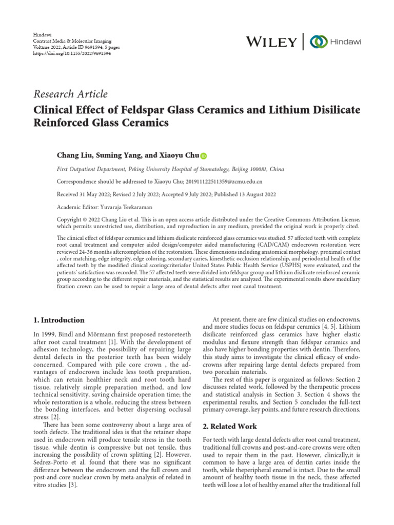 Clinical Effect of Feldspar Glass Ceramics and Lit | PDF