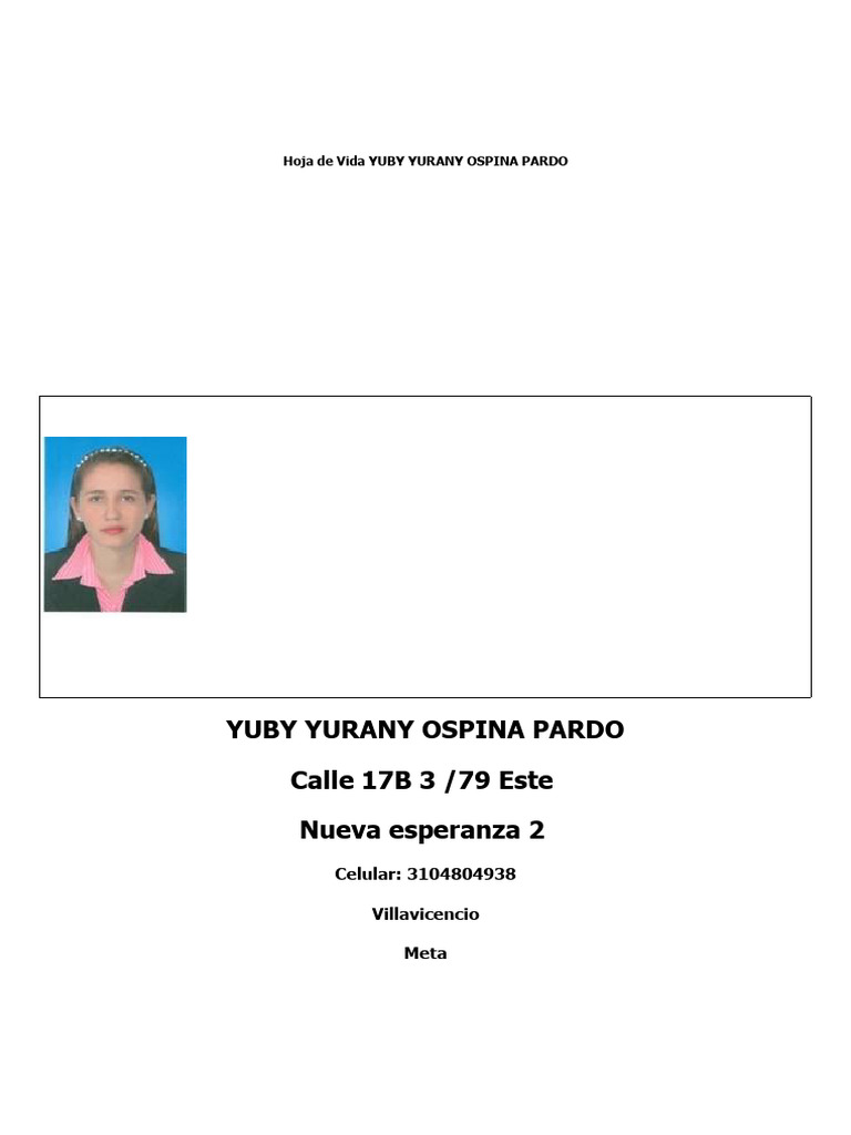 Hoja de Vida Yuby Pardo 2024 | PDF