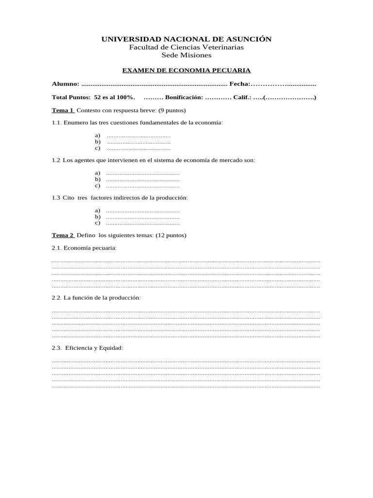 Exámen Economía Primer Parcial 2009 | PDF