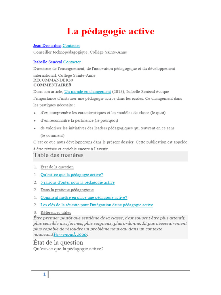 La Pédagogie Active Pdf