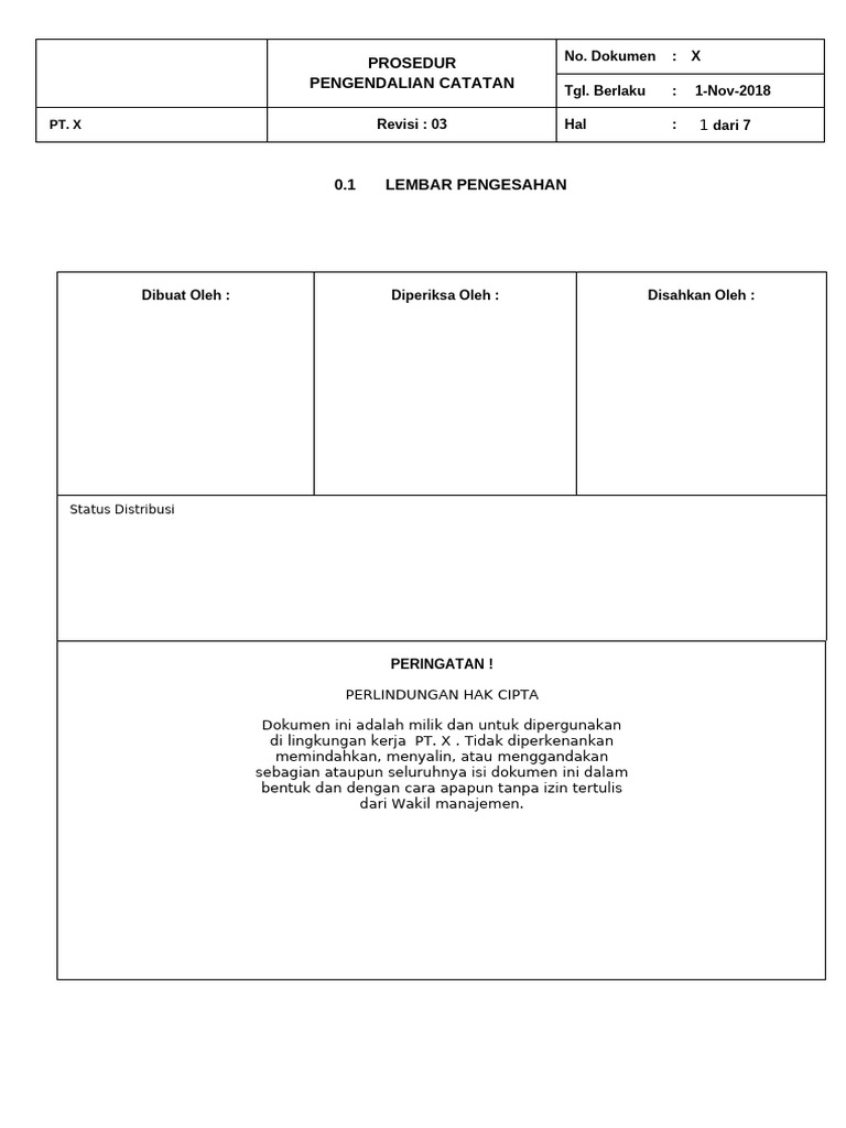 Draft Prosedur Pengendalian Catatan | PDF