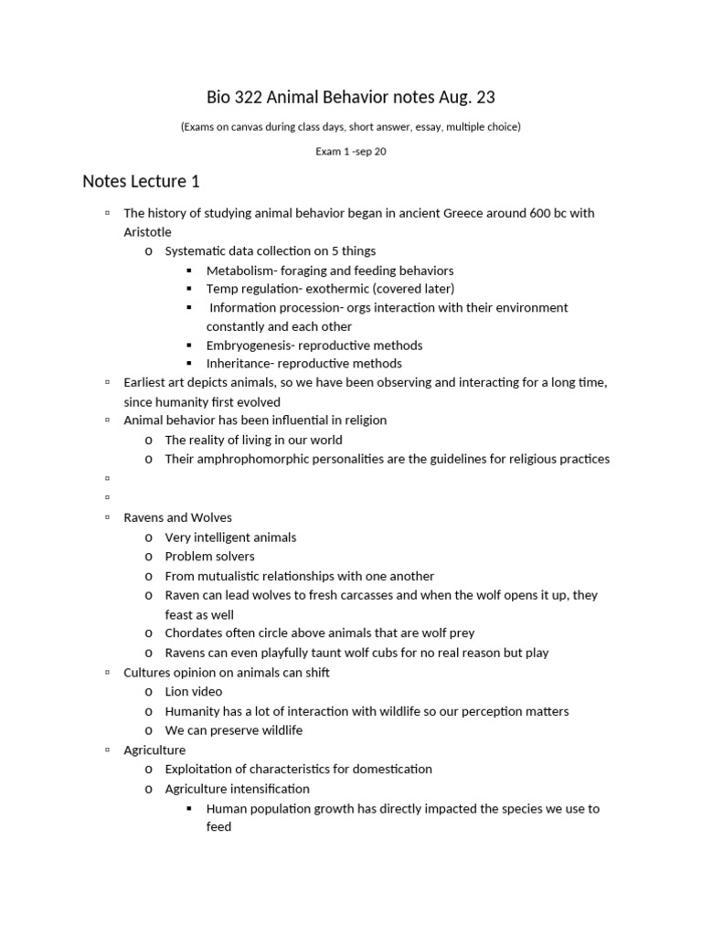 Animal Behaviors Notes | PDF