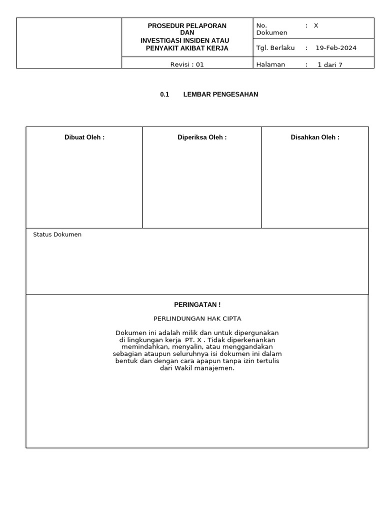 Draft Prosedur Pelaporan Dan Investigasi KK | PDF