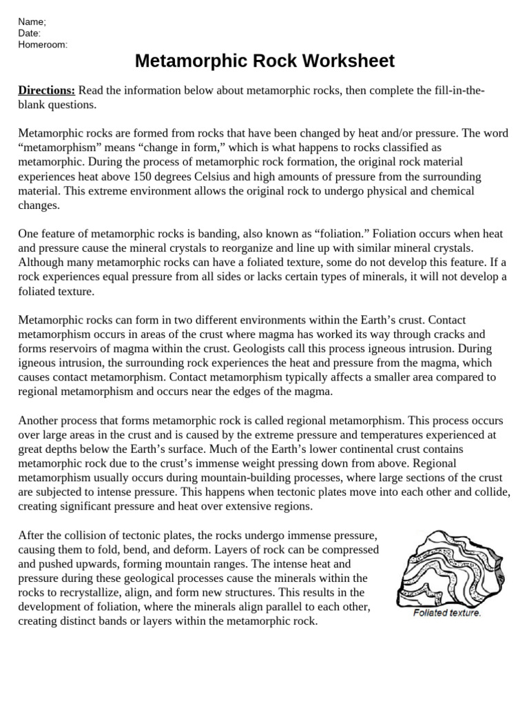 Metamorphic Rock Worksheet | PDF