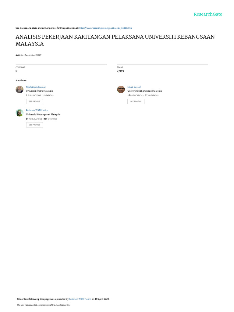 Analisis Pekerjaaan Kakitangan Pelaksana Ukm 2 | PDF