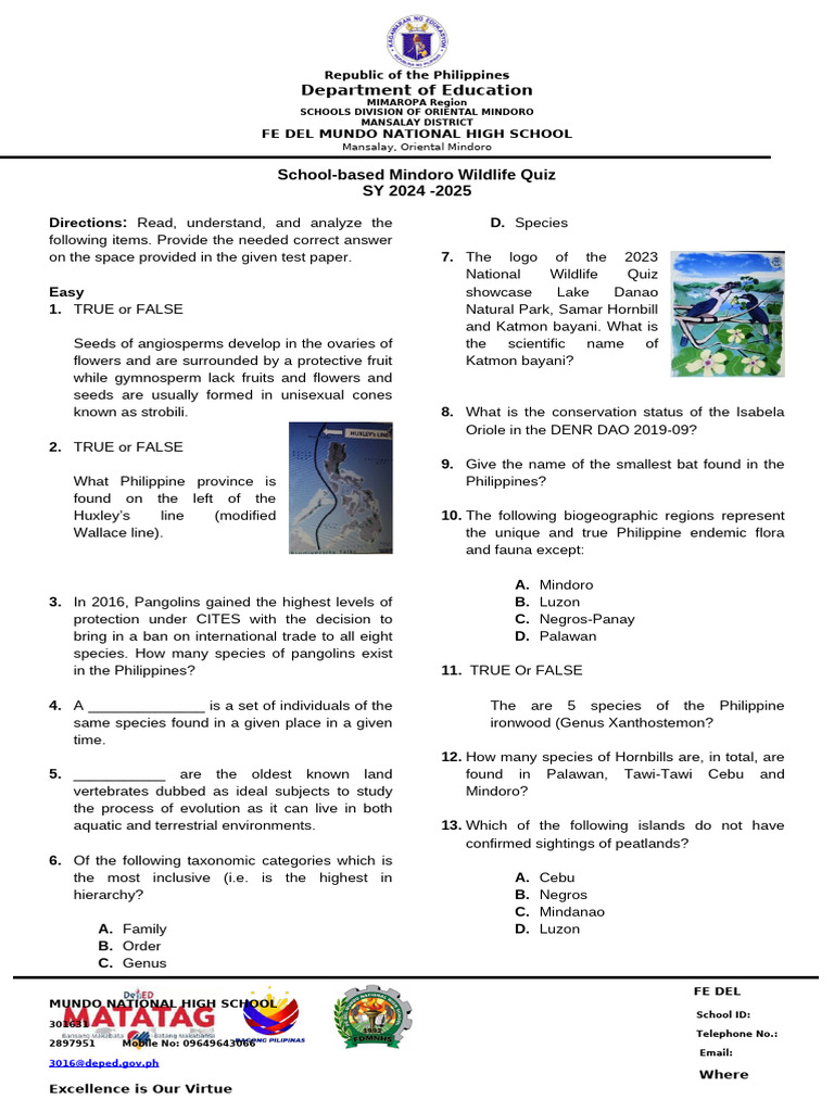 Biodiversity Quiz | PDF